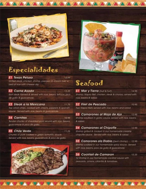 Menus - El Sol De Mexico Bar & Grill