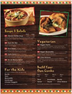 Menus - El Sol De Mexico Bar & Grill